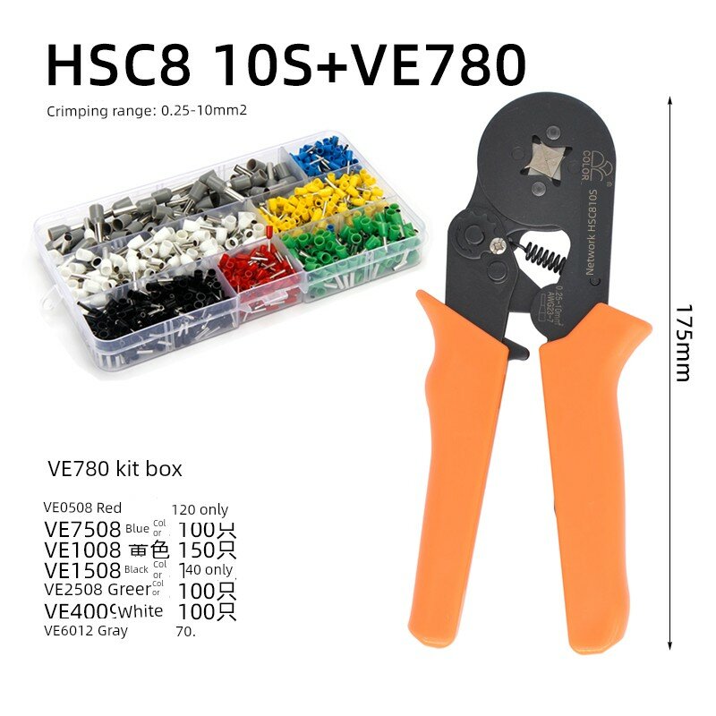 Huasheng HSC8 10S Кримпинг-плоскогубцы с коробкой терминалов VE 780 для провода 0.25-10мм²