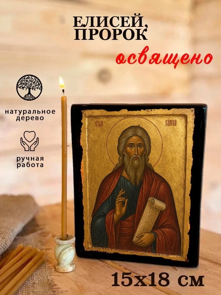Икона Елисей, на дереве, 15×18 см, освящённая, ручная работа
