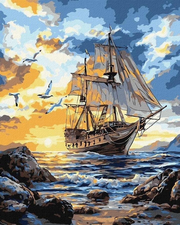 Набор для рисования по номерам Ideyka Птицы над парусами, 40x50 см