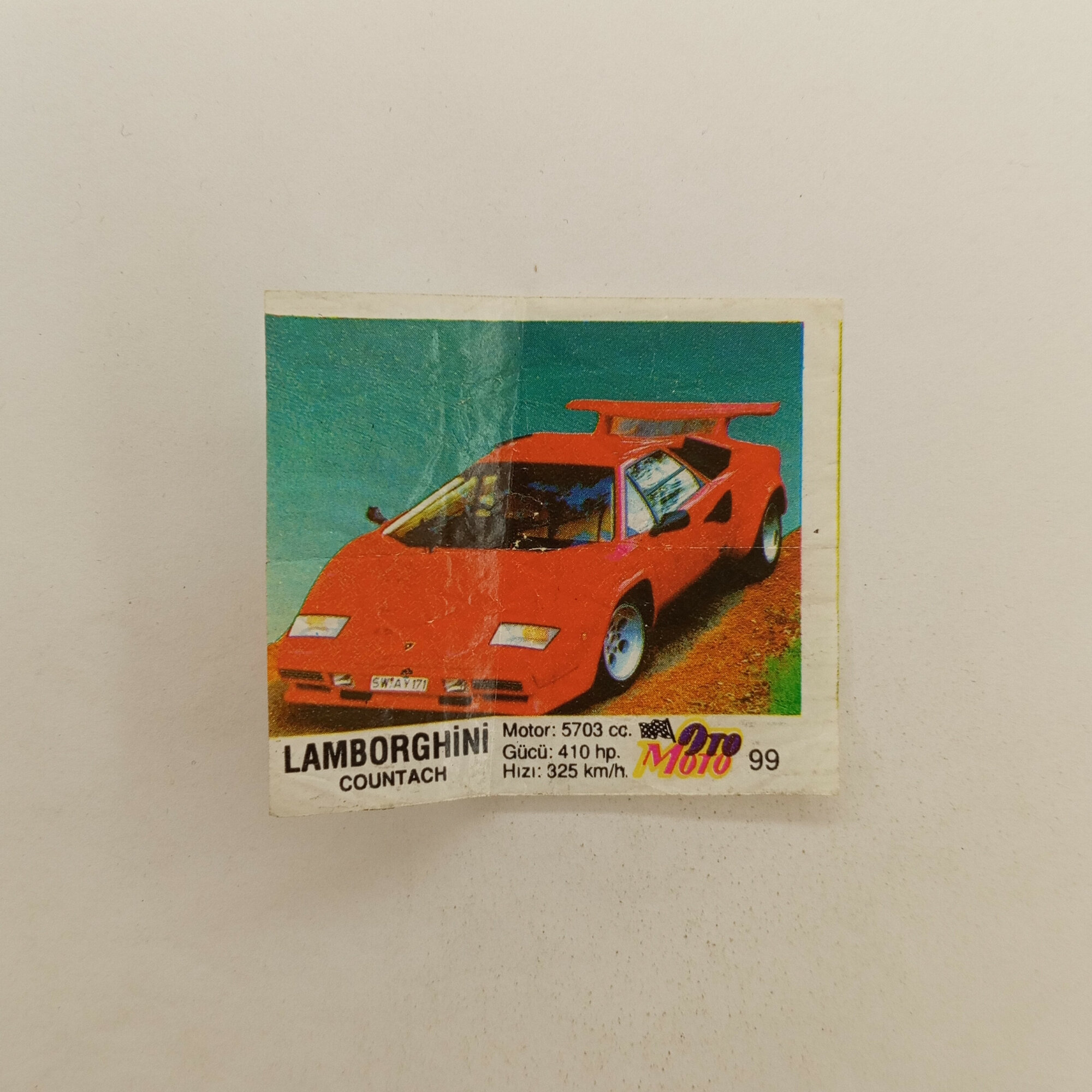 Вкладыш винтажный, СССР. Изображение автомобиля Lamborghini Countach, серия Про Мото