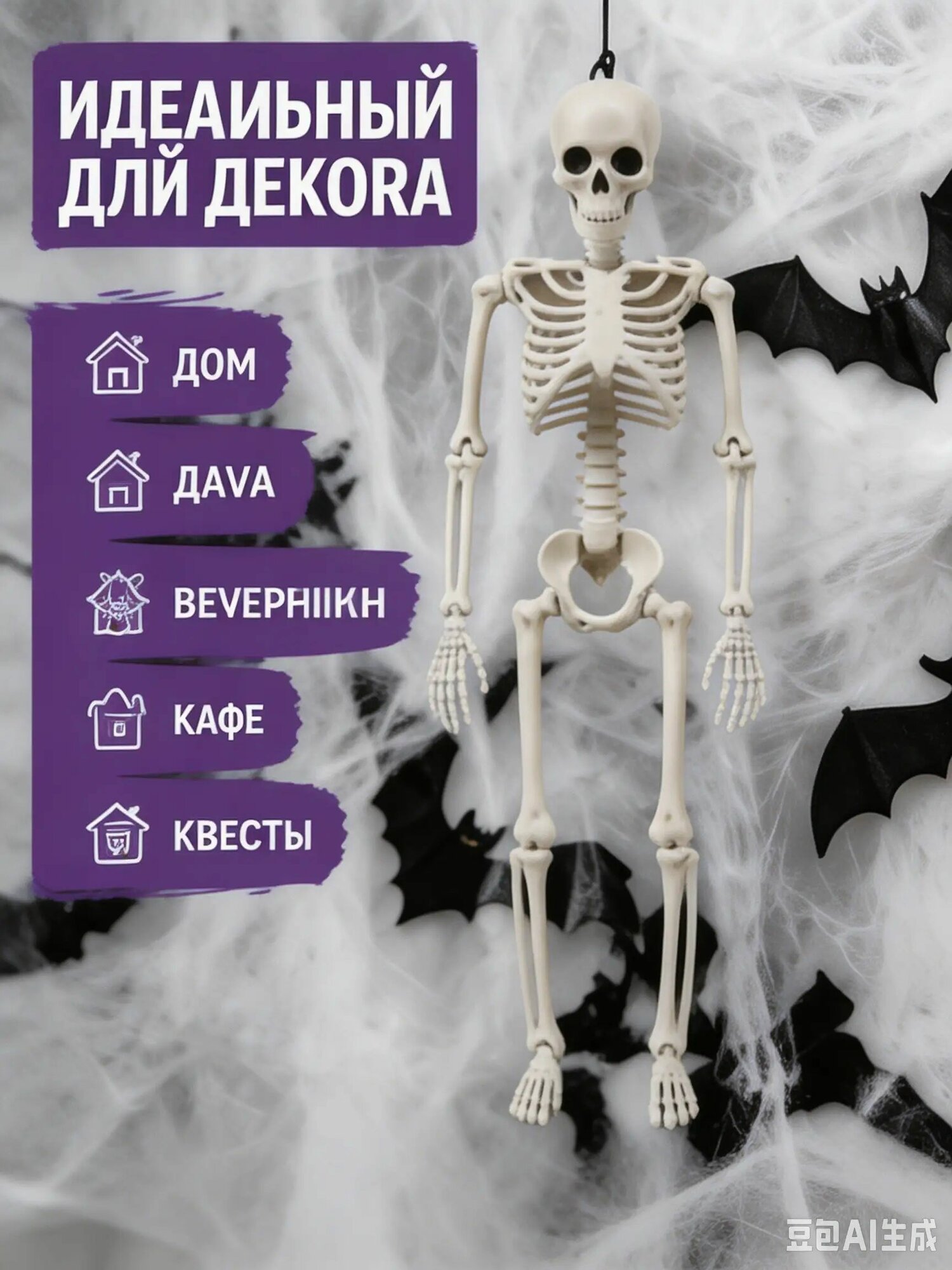 Декор хэллоуин, подвесная пластиковая фигура скелет для тематических вечеринок