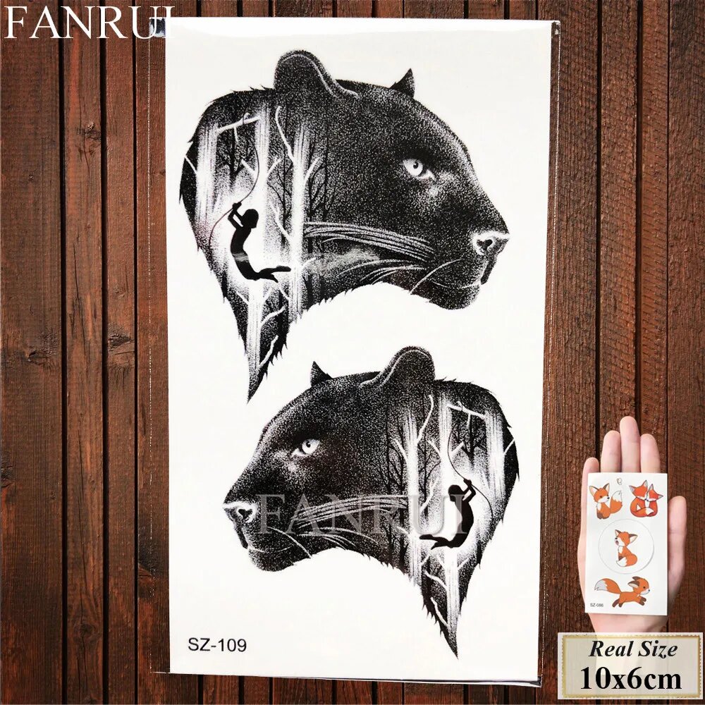 Временная татуировка FANRUI, черный пантера, ASZ109
