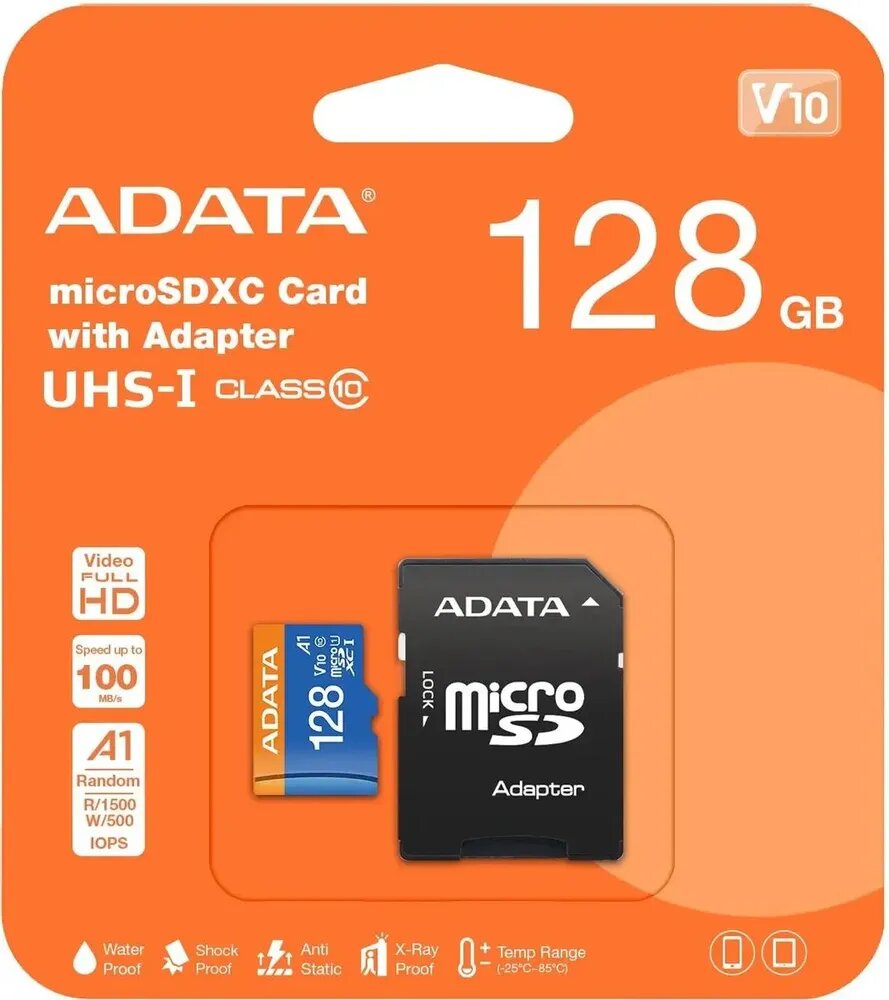 Флеш карта Micro SecureDigital 128Gb ADATA AUSDX128GUICL10A1-RA1 MicroSDXC Class 10 UHS-I, SD adapter