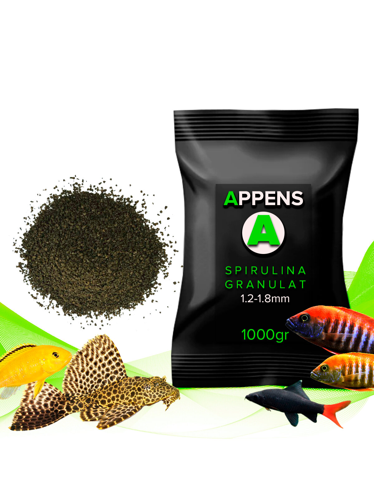 SPIRULINA GRANULAT 1.2-1.8мм, 1000гр - корм для рыб со спирулиной и астаксантином