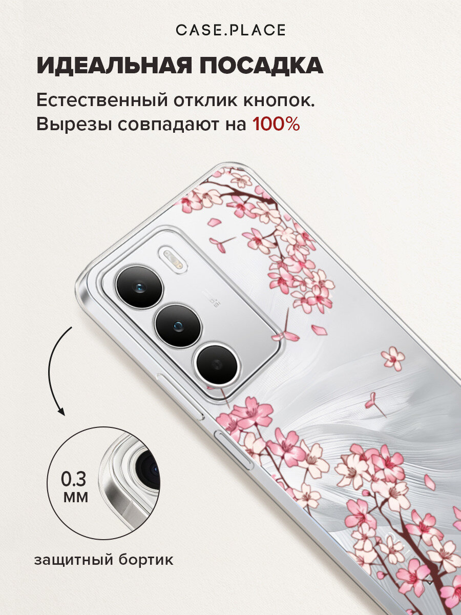 Чехол на Realme C71/P3 Lite 4G / Реалми С71/P3 Лайт 4G с принтом "Ветви сакуры 1", прозрачный — фото 1