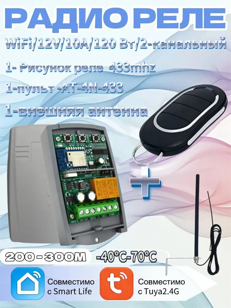 DC12-24 Новый универсальный Tuya 433МГц 433.92МГц фиксированный скользящий код приёмник для гаражных/въездных ворот, 2 канала, Wifi умный переключательный модуль реле
