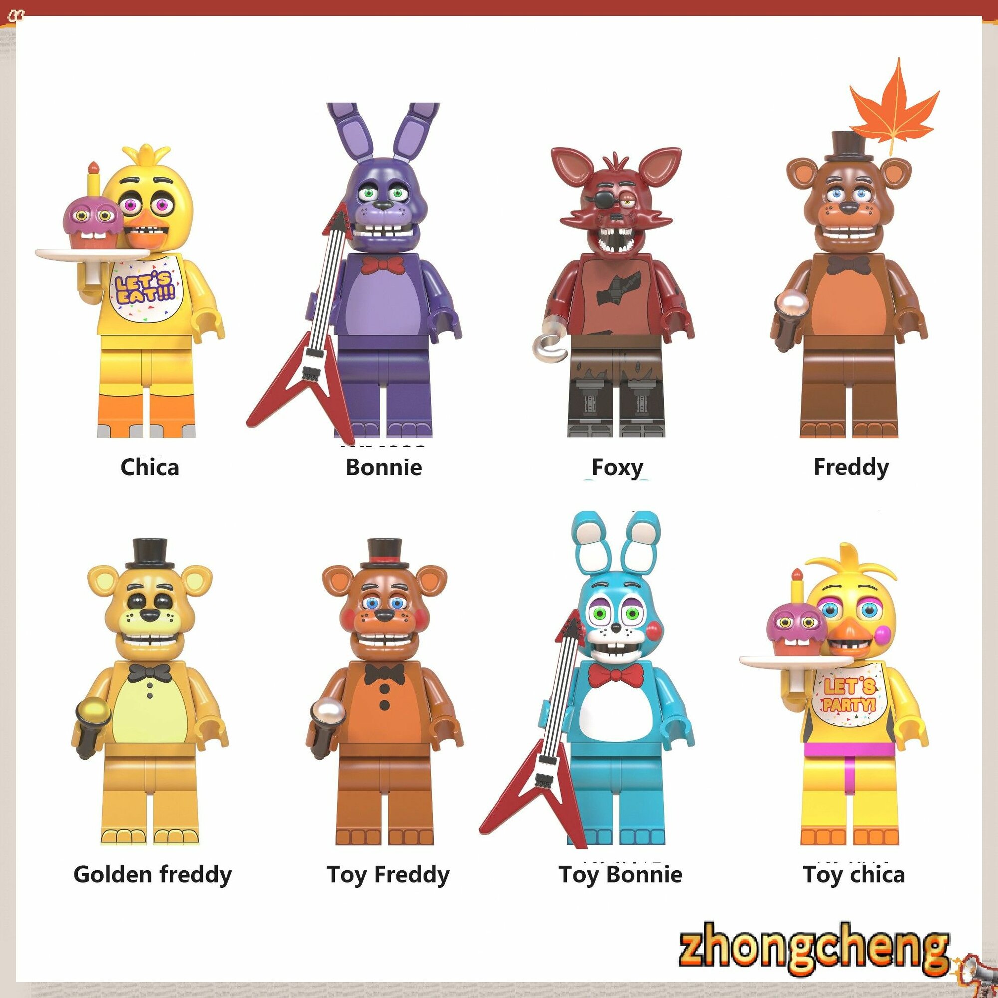 Набор минифигурок Аниматроники НАФ (Пять Ночей у Фредди)/Five Nights at Freddy's(FNAF) совместимы с легo конструкторами/8шт (4.5 см, пакет)