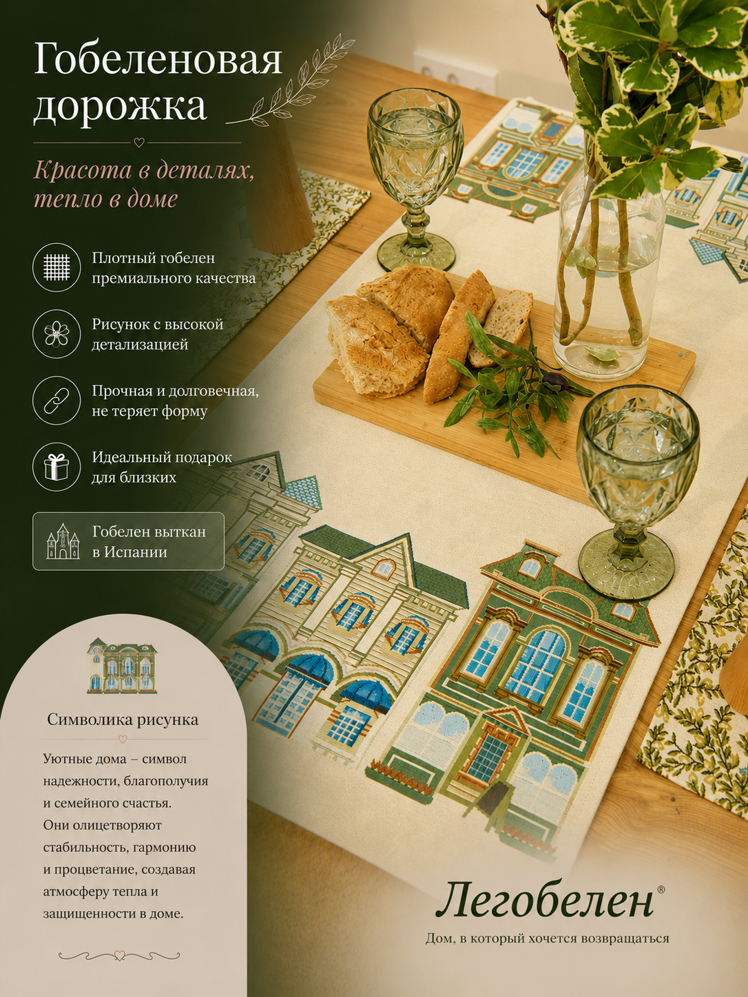 Дорожка для стола Le Gobelin Лиссабон Дома 45х100 см