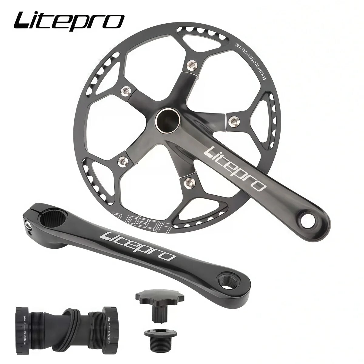 Шатуны SUNTNUR LITEPRO 6061-T6 для складного велосипеда Черный, 53T, LITEPRO-HE01-B