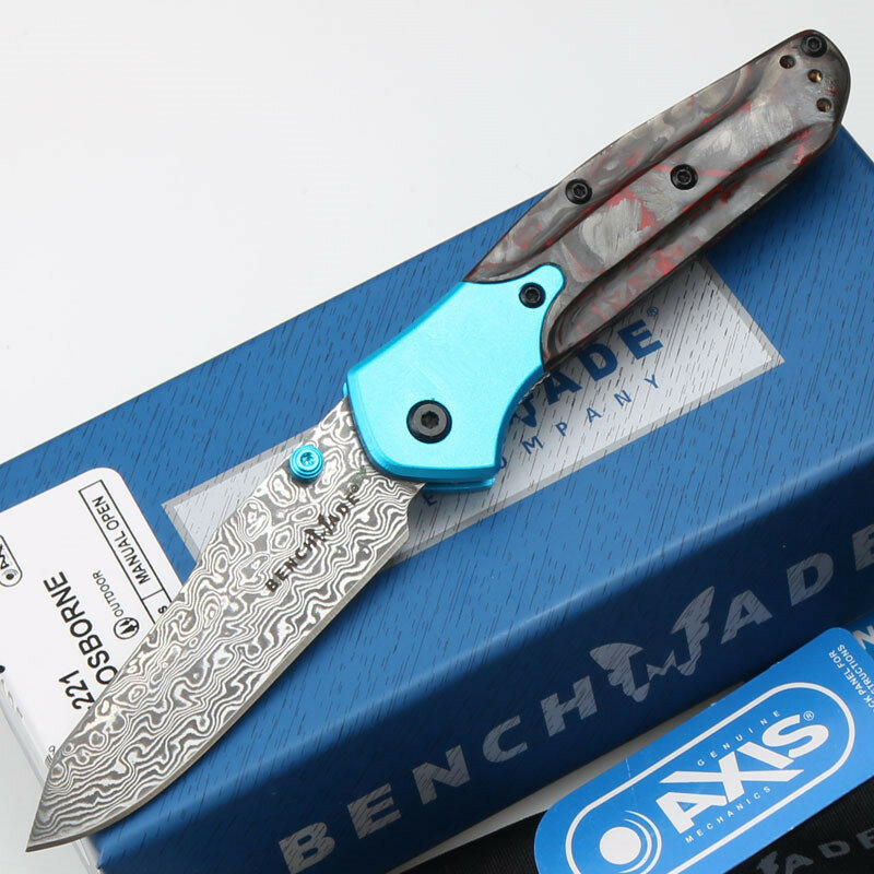 Benchmade945-221 Высококачественный складной нож для выживания в дикой природе, лезвие из дамасской стали высокой твердости, легкая прочная рукоять из алюминия и углеродного волокна, подходит для кемпинга и походов
