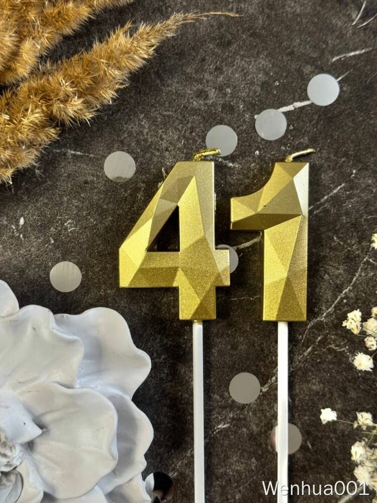 Свечи для торта "41" золотые, геометрический дизайн, 5 см, 2 шт, для праздников