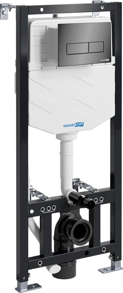 Инсталляция с кнопкой Wasserkraft Aller 10TLT.010. ME. PB03 50 см, крепление к стене/к полу, с регулировкой по высоте, кнопка для унитаза черная, глянцевая, с шумоизоляцией