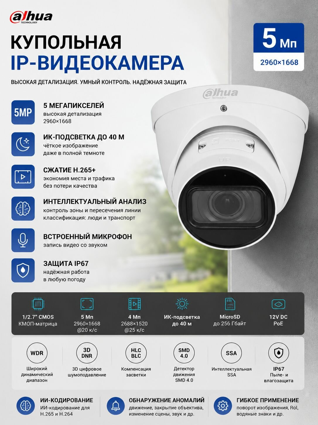 Dahua IP камера видеонаблюдения 5 Мп DH-IPC-HDW3541TP-ZS-S2 с микрофоном