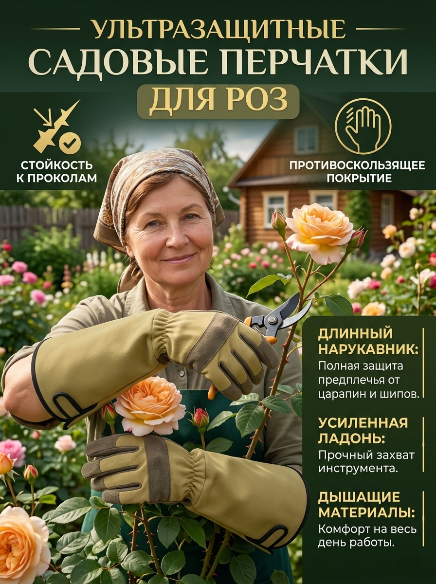 Цветочный садПерчатки хозяйственные, размер Универсальный, Липучка1 пара
