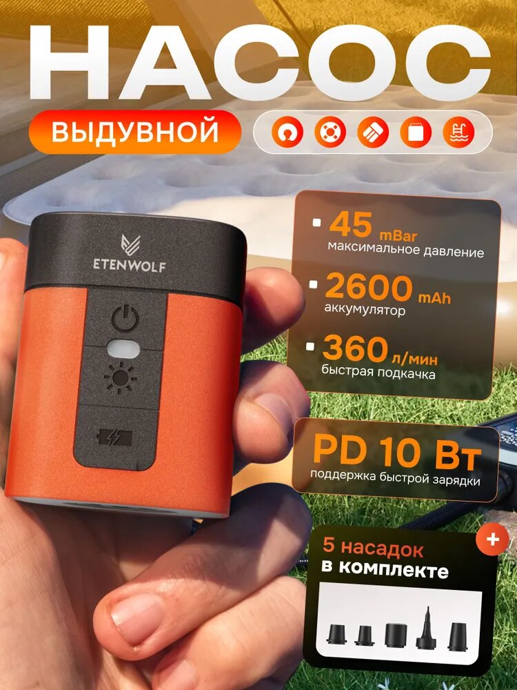 ETENWOLF AIR 3 электрический воздушный насос 2600 мАч кемпинговый фонарь надувной дефлятор уличный насос
