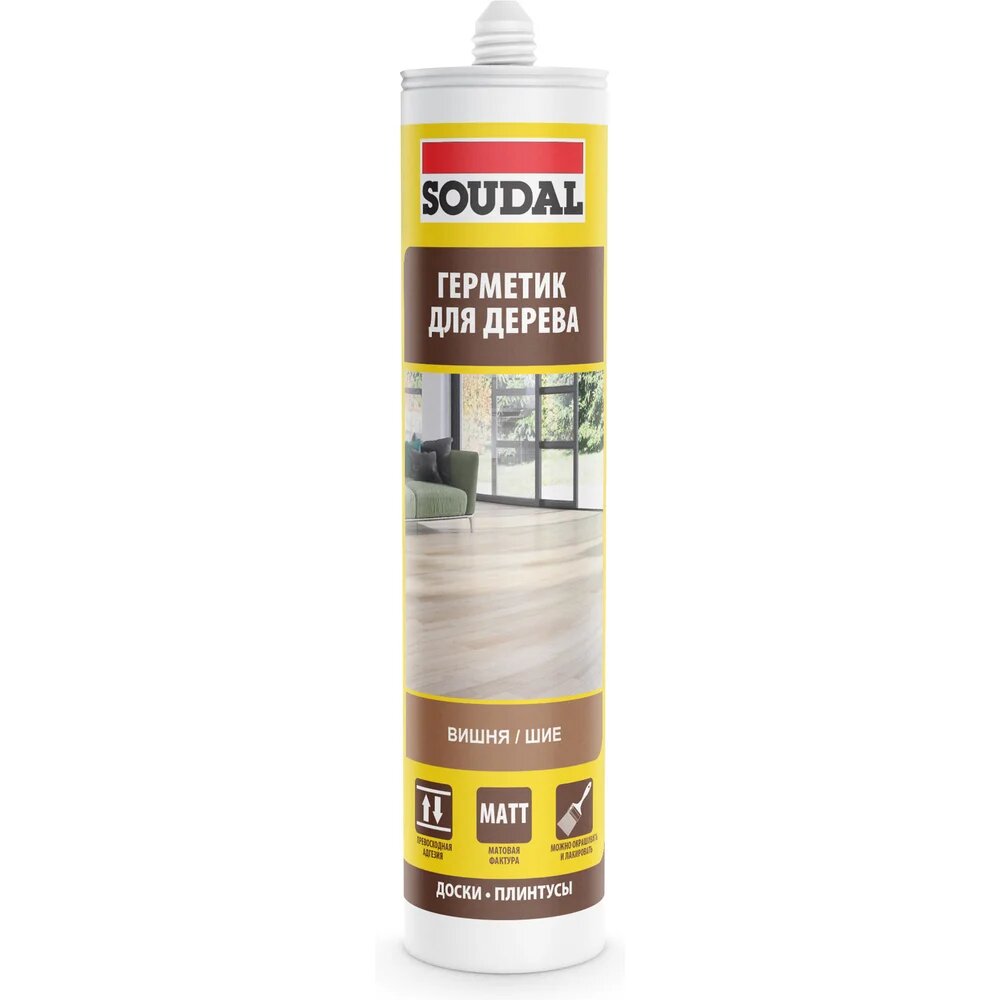 Паркетный акриловый герметик под вишню SOUDAL, универсальный для дерева и гипсокартона, без запаха, окрашиваемый