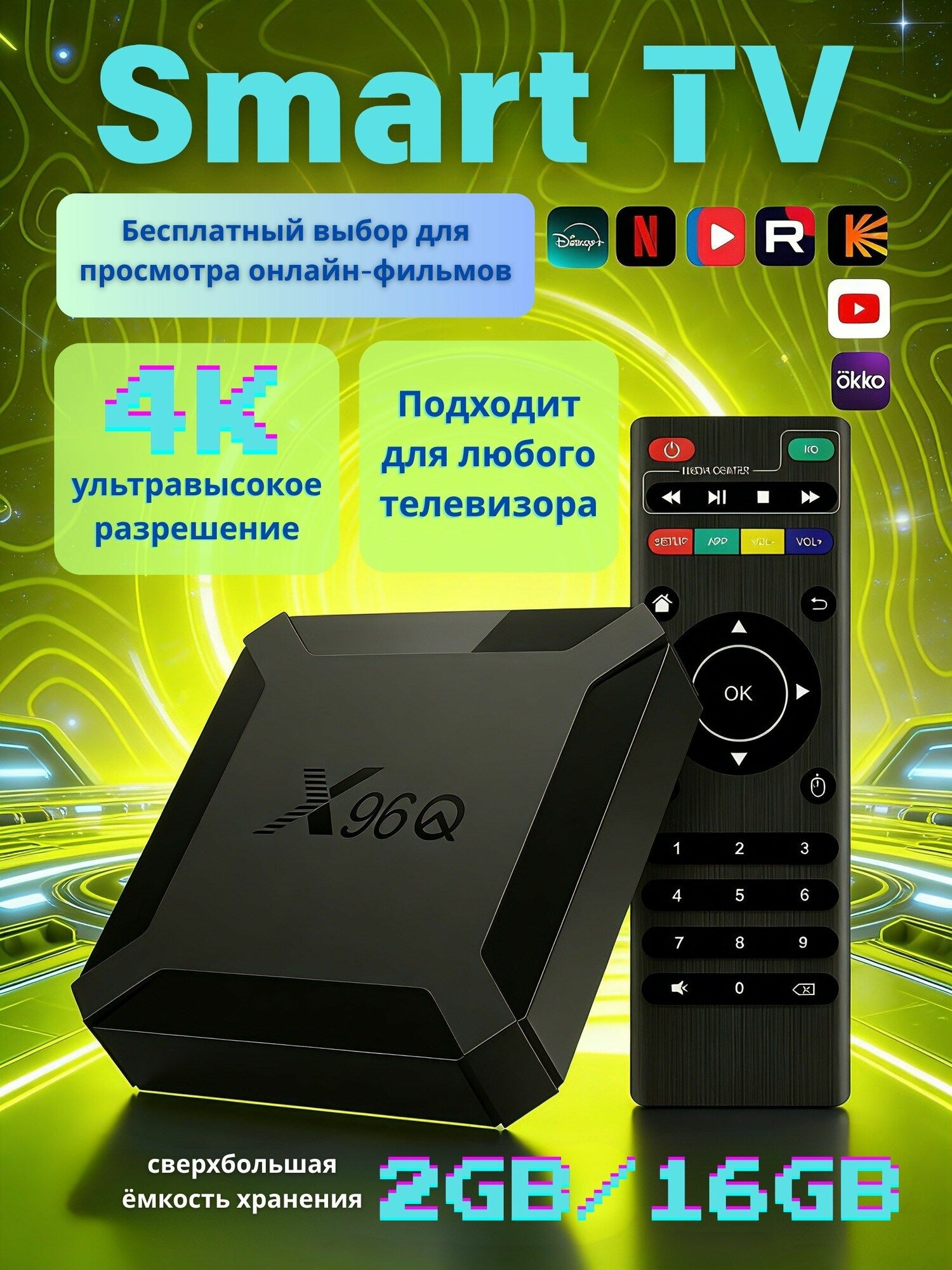 Смарт ТВ приставка X96Q 2/16 Гб, Андроид 10 4К