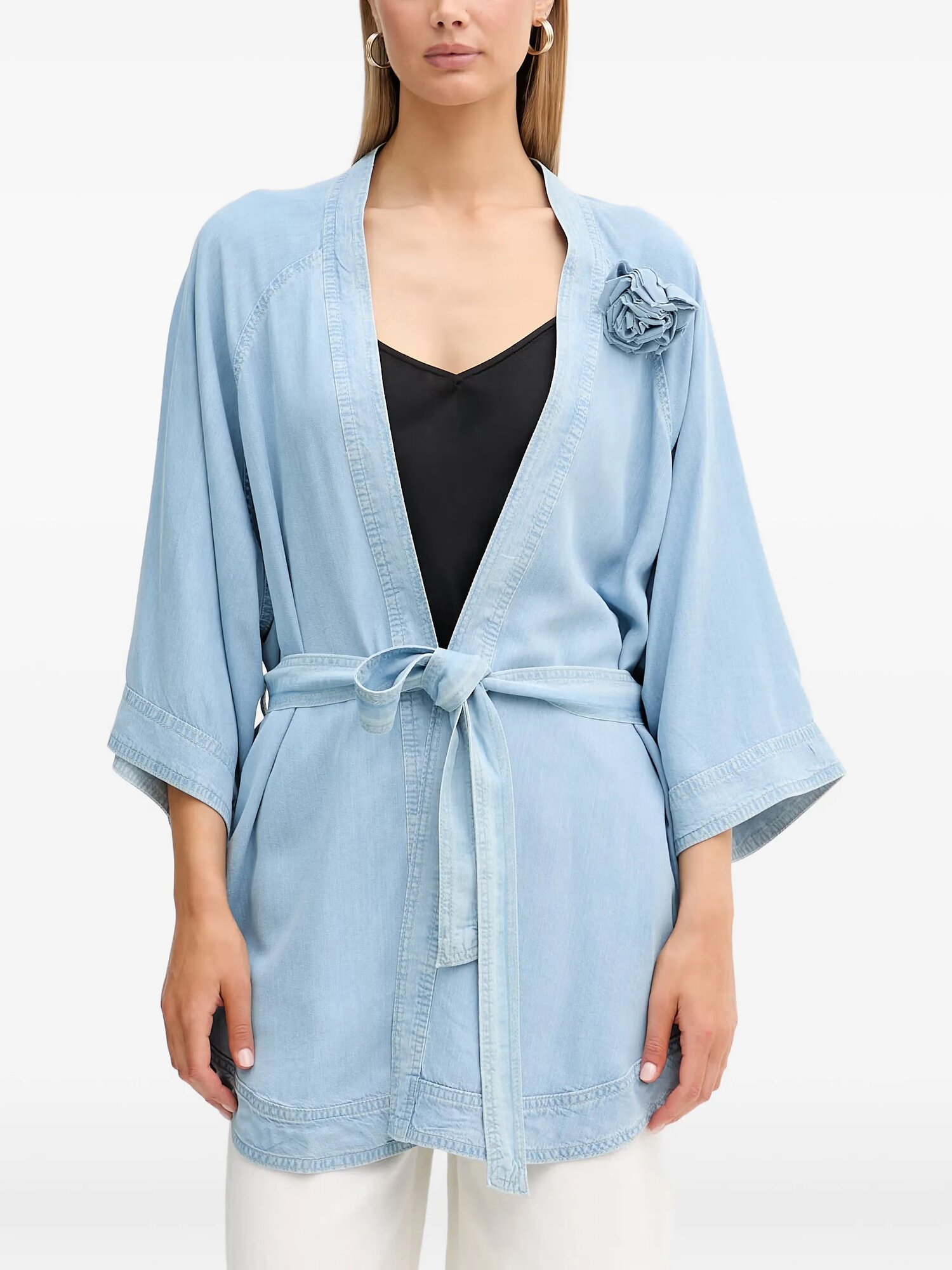 Пальто Brooch-appliqué belted kimono