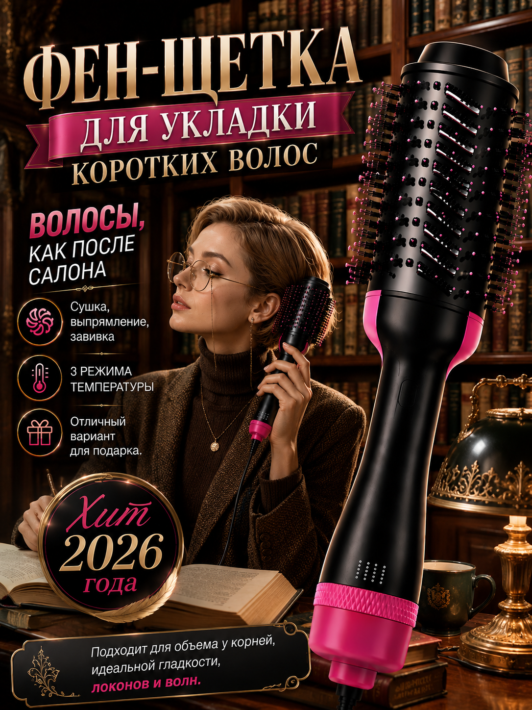 Фен-щетка для волос / Расческа с ионизацией One Step Фен-щётка (расчёска-фен) для волос Hair Dryer 3 в 1