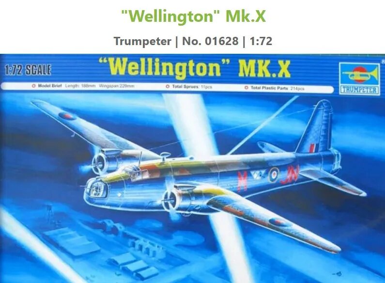 Trumpeter 01628 1/72 Wellington Mk.X Пластиковая модель самолета