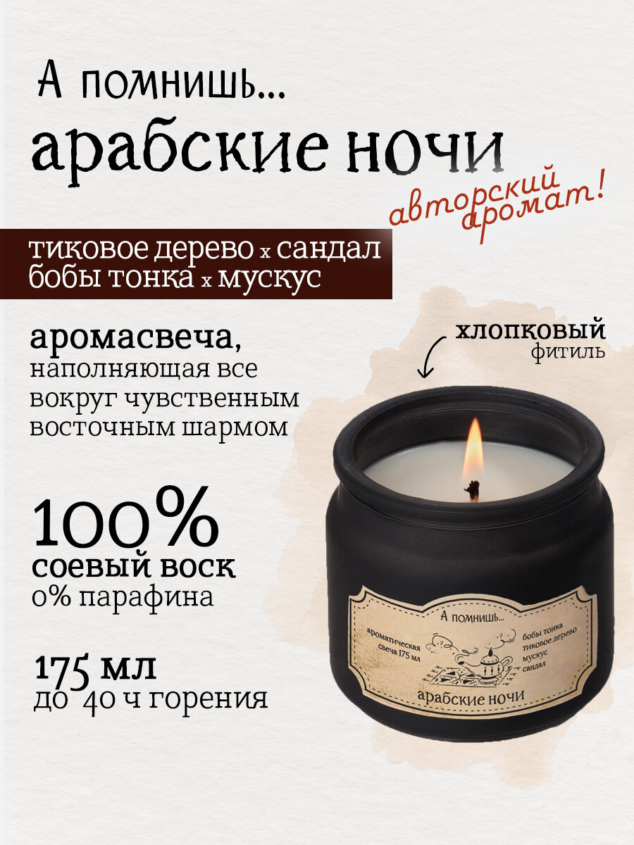 Ароматическая свеча "А помнишь." Арабские ночи 175 мл с хлопковым фитилем