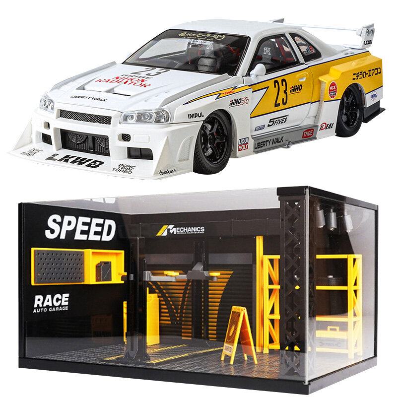 Модель Nissan Skyline GTR S15 TY MODELS, собранная 1:24, 22CM EU, Repair Shop Display Case