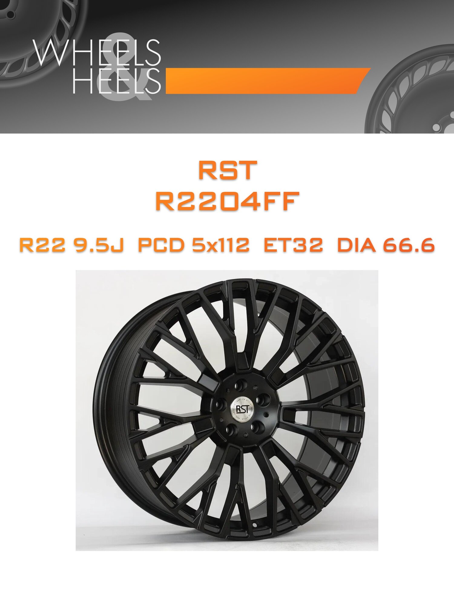 Диск автомобильный литой RST R2204FF 22x9.5 5x112 et32 dia66.6 Чёрный матовый
