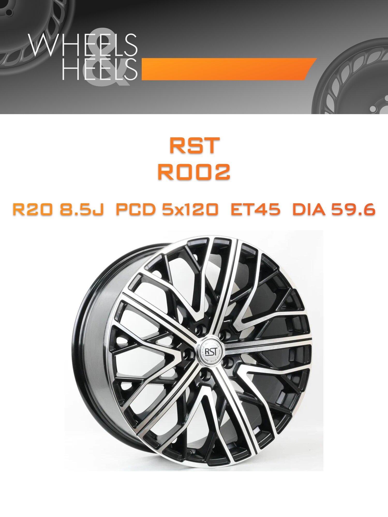 Диск автомобильный литой RST R002 20x8.5 5x120 et45 dia59.6 Чёрный с полированной лицевой частью