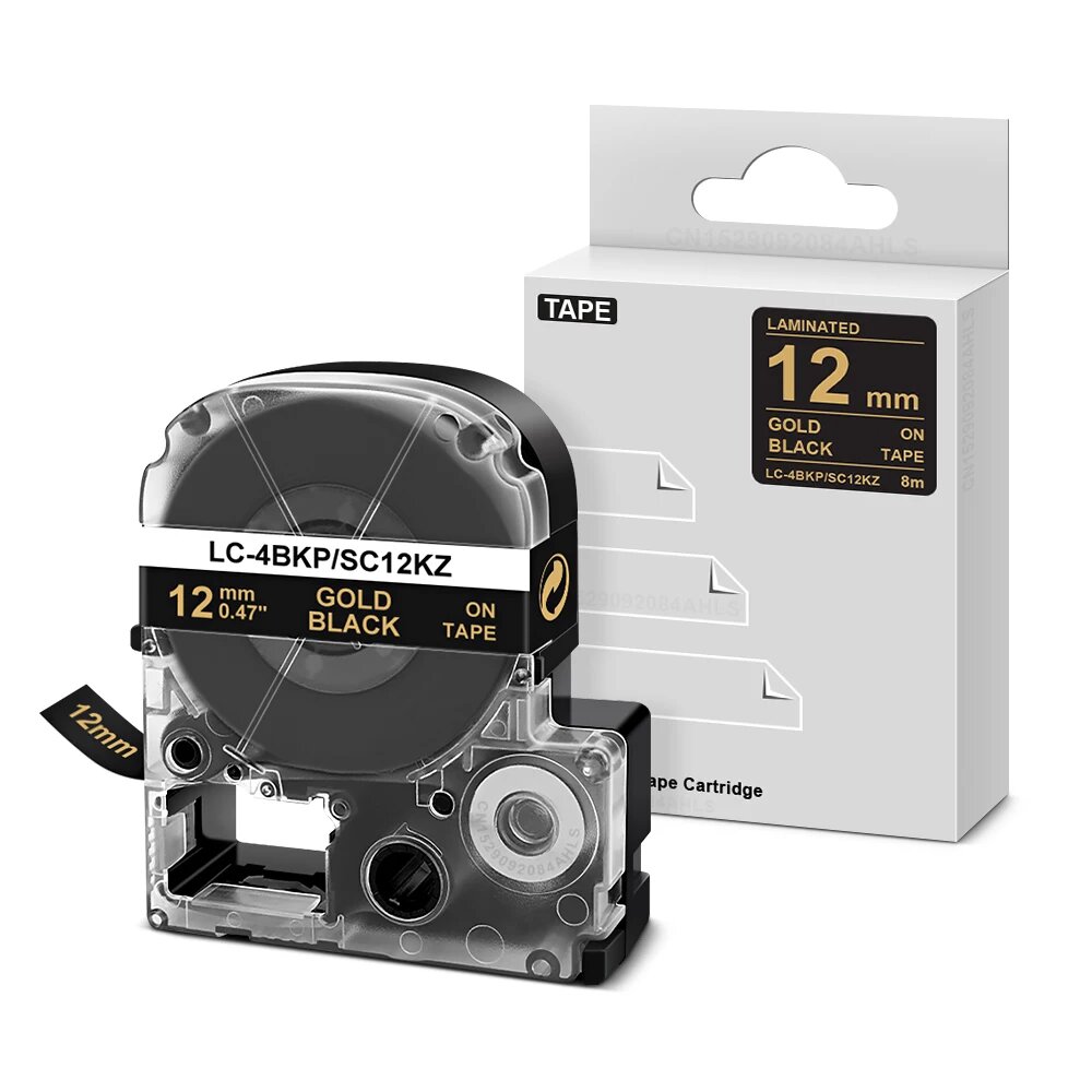 Ленты для этикеток UniPlus SS12KW для принтеров Epson Gold on Black, 12 мм