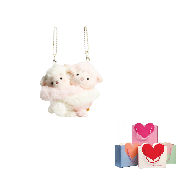 Плюшевые брелоки унисекс 77 SEVEN DREAM Hug Fun Little Animal Friends Collection, 9CM EU, Shiro Lamb+Little Pink Lamb[Hugging 1 Pair]