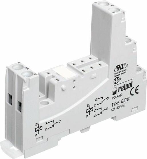 RELPOL GZT80 Панелька, PIN: 8, 12А, 300ВAC, Монтаж: DIN, на панель, -40-70 град. C, 1шт