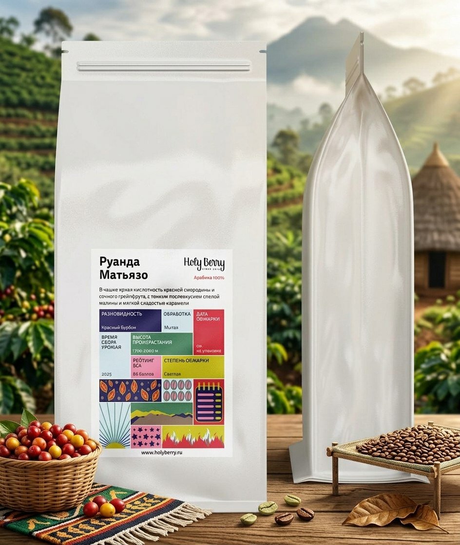 Holy Berry Зерновой кофе Руанда Матьязо 500 гр. 100% Арабика