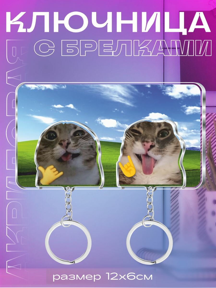 Ключница настенная в прихожую с брелком котики мем