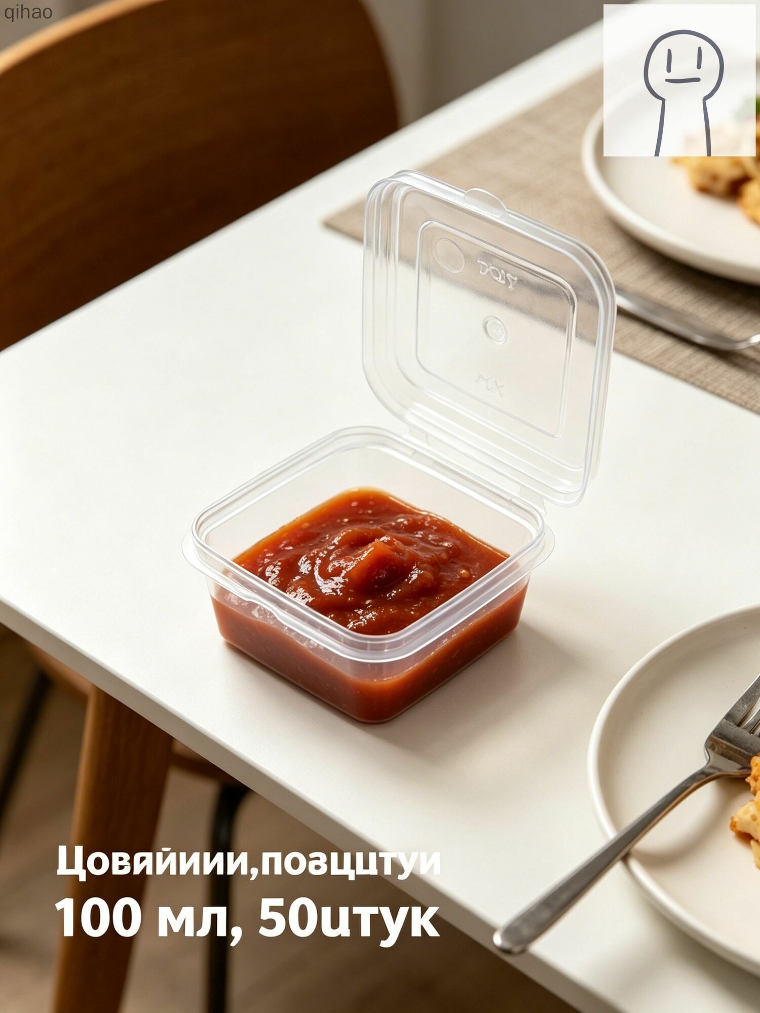 Соусник одноразовый квадратный 100 мл, 50 штук, контейнер пищевой пластиковый