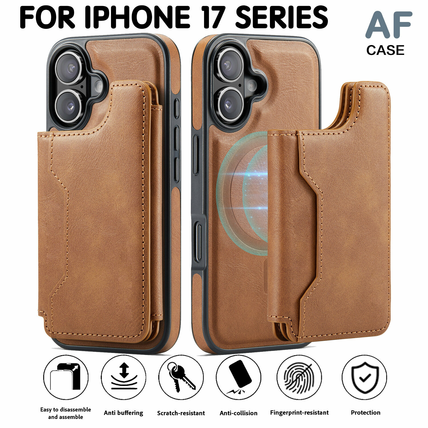 Чехол-кошелек для iPhone 17 Detachable Wallet Case, кожаный, с магнитным держателем