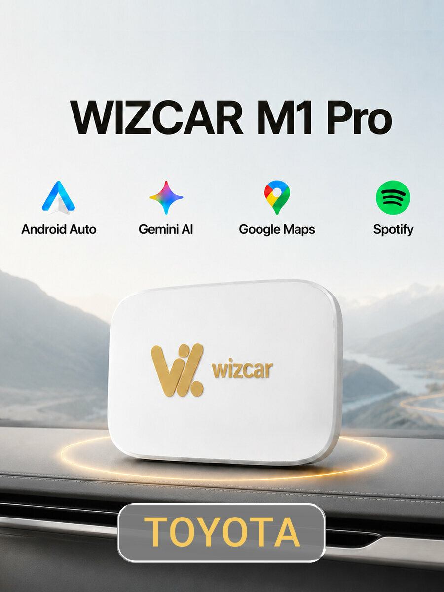 Для TOYOTA RAV4 Highlander 2026 | WIZCAR M1 Pro Беспроводная поддержка Android Auto, Google Waze, Maps, Spotify Music для телефонов Android