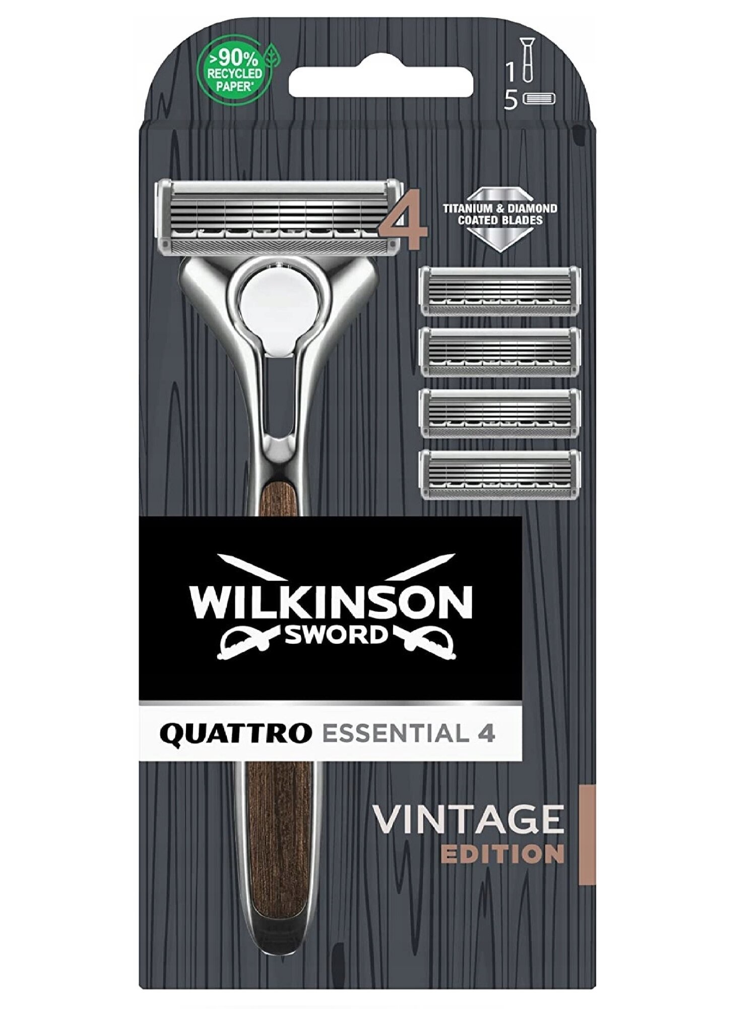 Wilkinson Sword / Schick Quattro Titanium Vintage Подарочный бритвенный набор с 5 кассетами