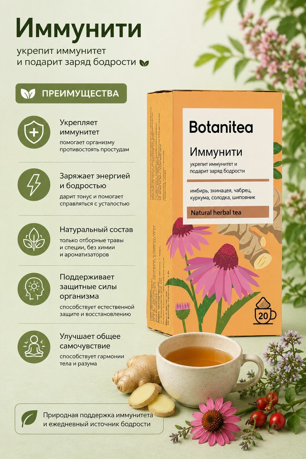 Чай Иммунити , 20ф/п по 1.8г. Botanitea.