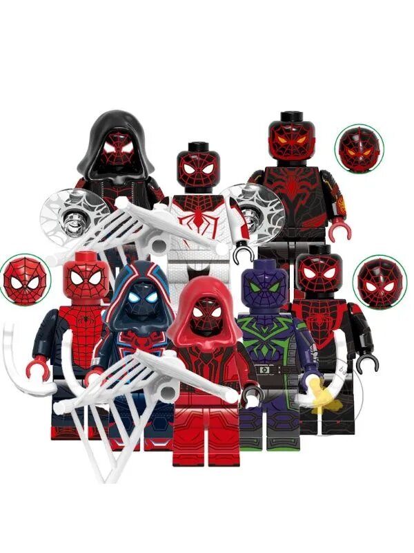 Набор минифигурок Человек Паук / Spider-Man строительные блоки 8шт (4.5см, пакет)