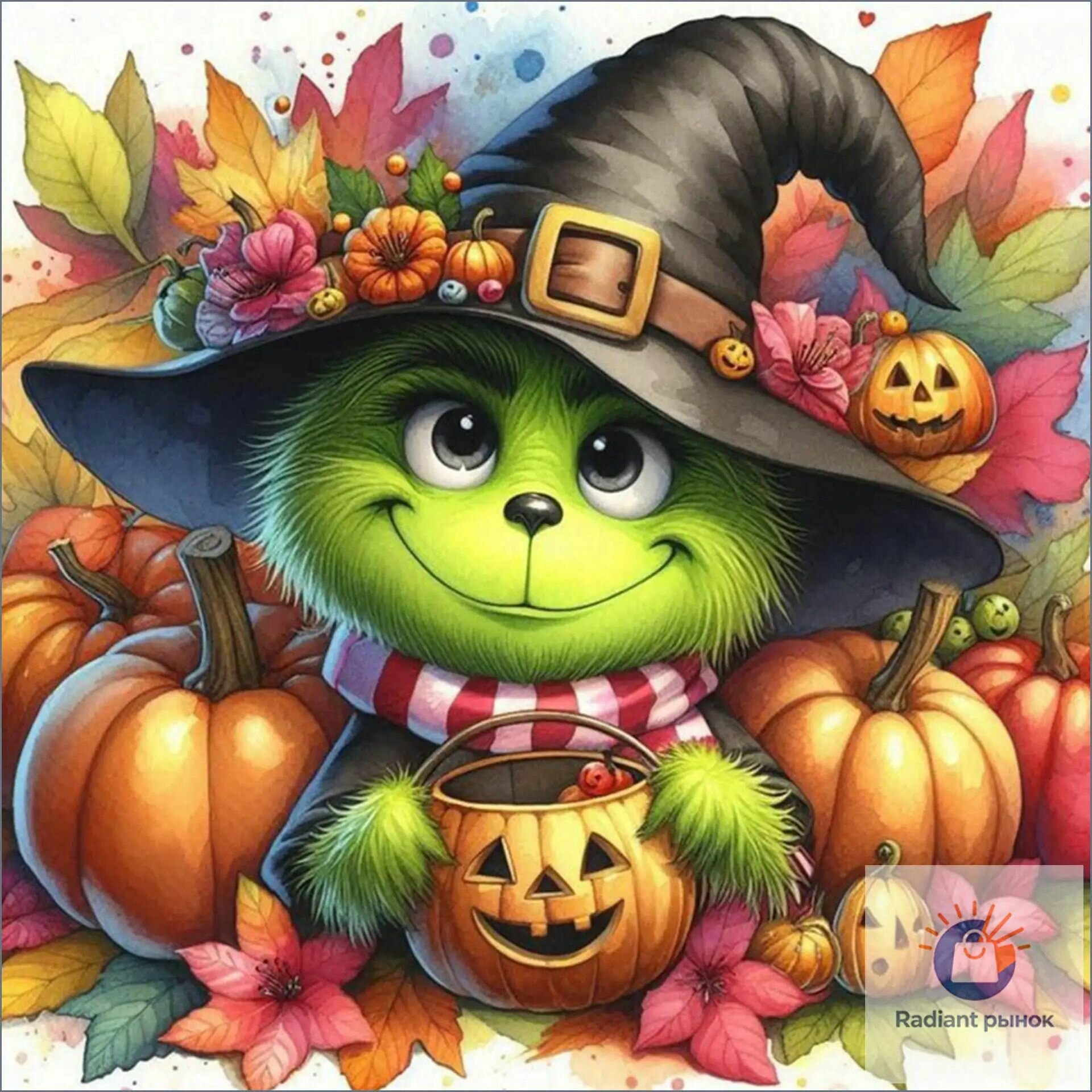 Цифровая картина Хэллоуин: тыква и ребёнок 20 20 см, холст без рамки