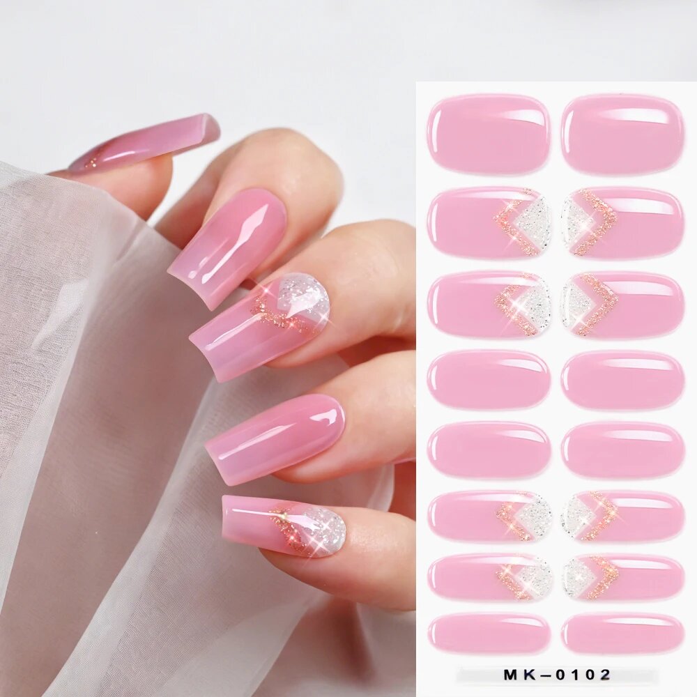 Розовые наклейки для ногтей с глиттером, Color: Розовый, Color: 1