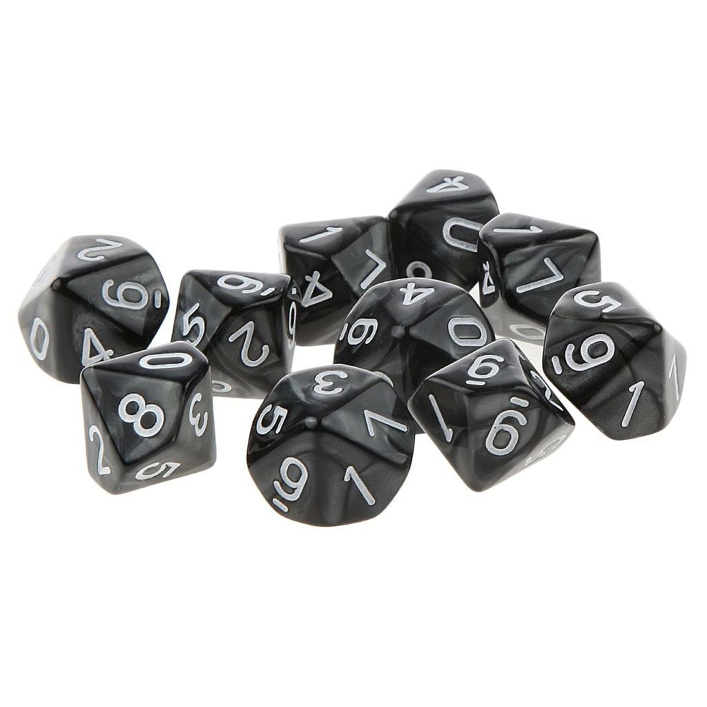 10 десятигранных кубиков D10 для игры в D&D, ролевые игры, вечеринки, черные.