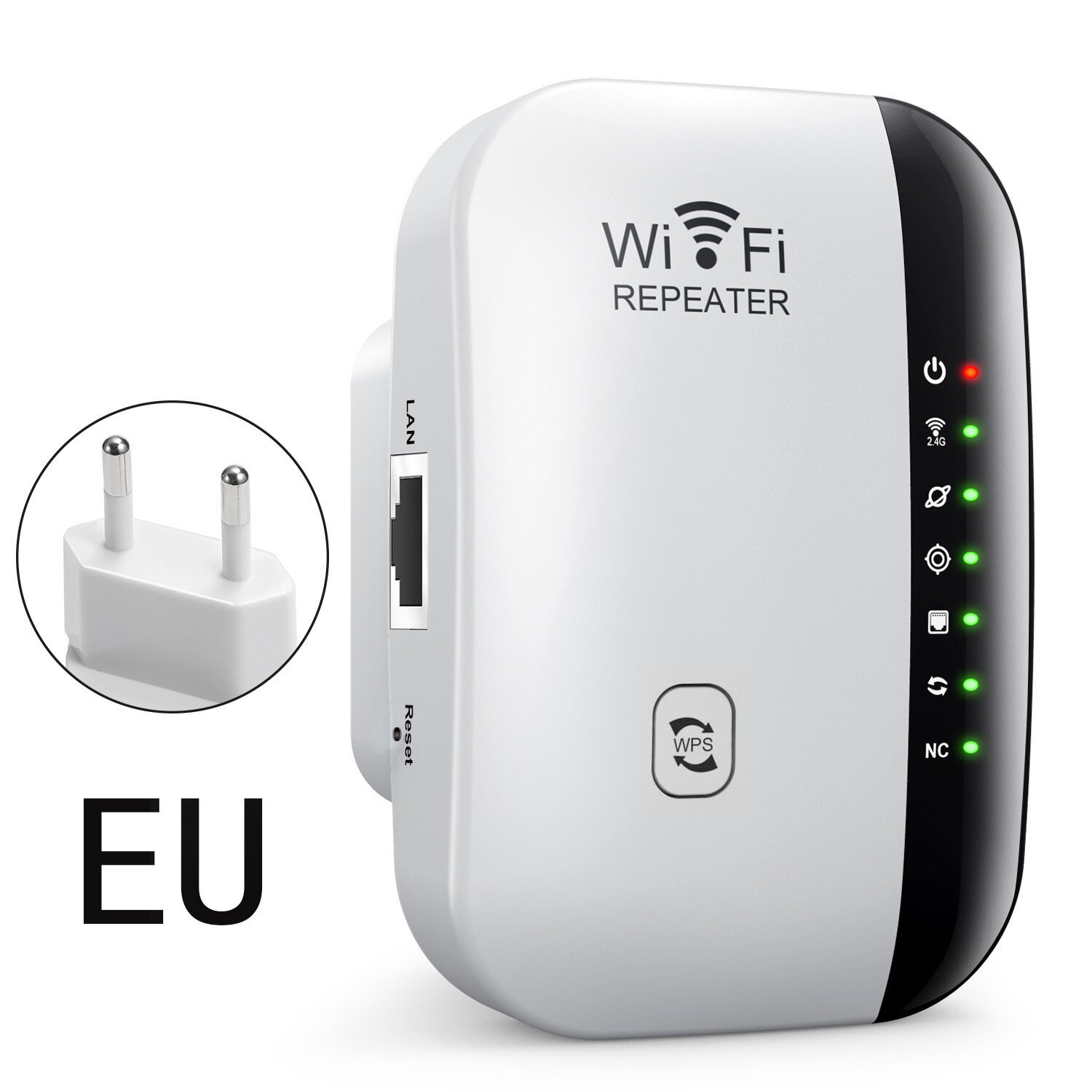 Беспроводной повторитель Wi-Fi сигнала усилитель сети 300Мбит/с 2.4ГГц EU вилка белый с кабелем