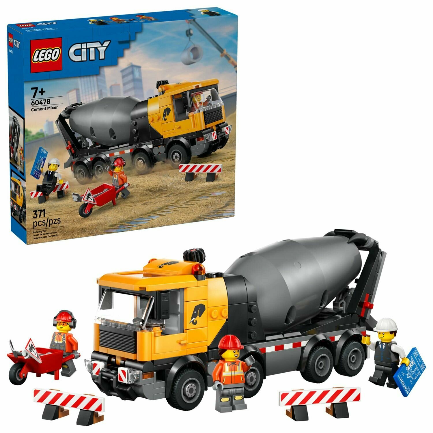 Конструктор LEGO City Бетономешалка, 371 деталей, возраст 7+, 60478