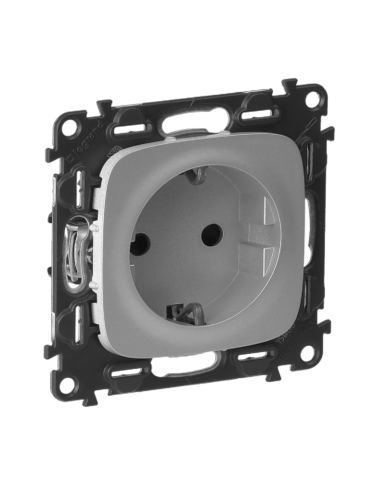 Розетка Legrand 753920 Valena ALLURE DIY, 1-ая с/з с защитными шторками, безвинт. зажим, алюминий