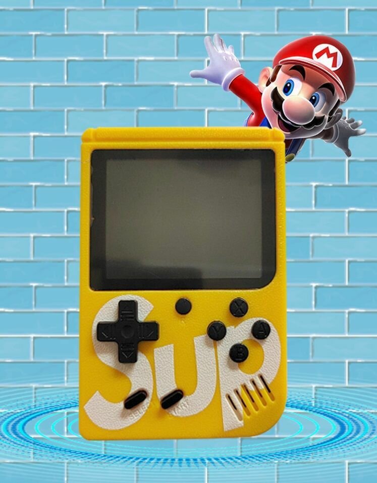 Портативная игровая консоль Sup с 400 встроенными играми, 6 часов батареи, желтая, для детей и геймеров.