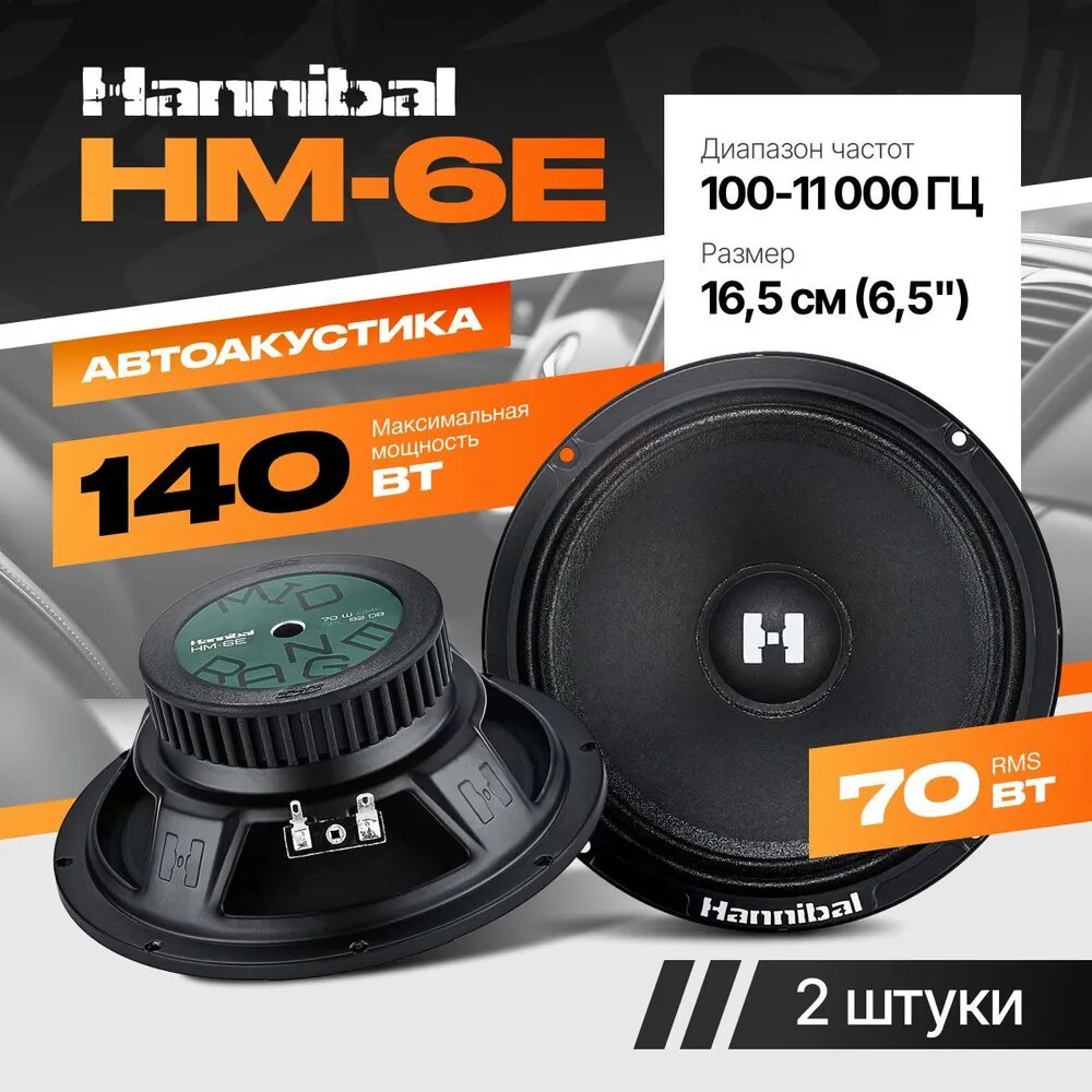 Среднечастотная автомобильная акустика Alphard Hannibal HM-6E / Колонки автомобильные 16,5 см
