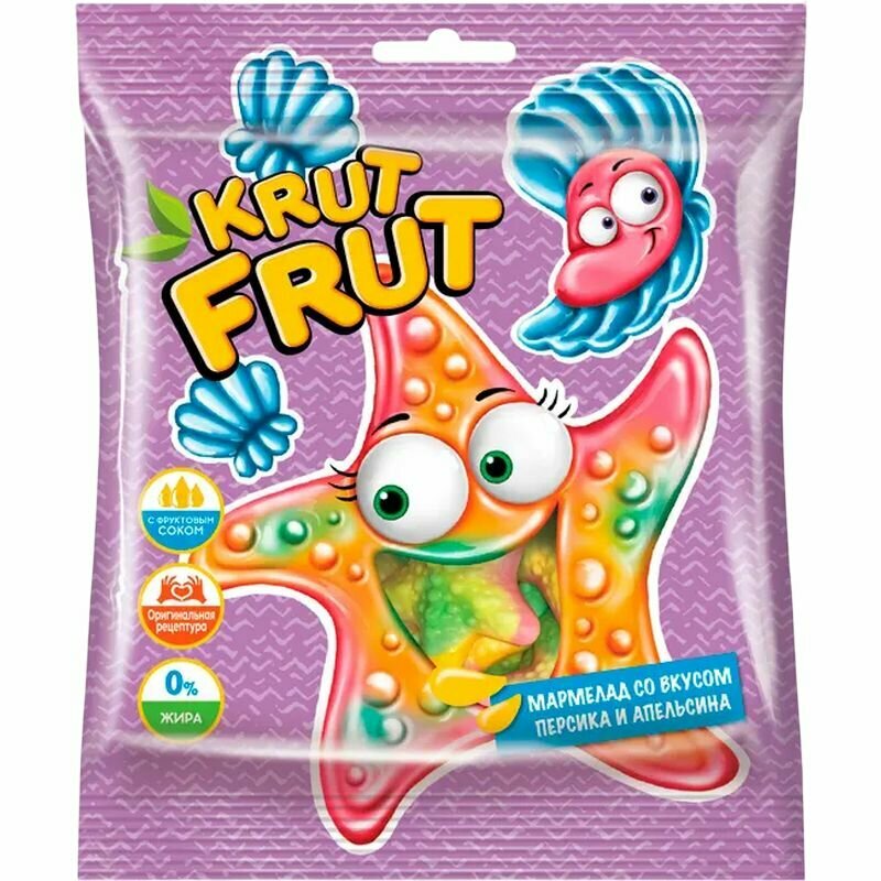 KrutFrut Мармелад жевательный, звездочки со вкусом персика и апельсина, 100 г