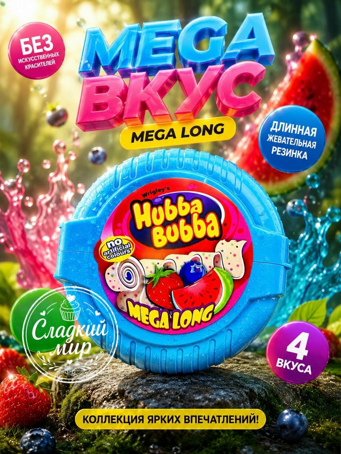 Жевательная резинка Hubba Bubba Mega Long Fruits, 56 г