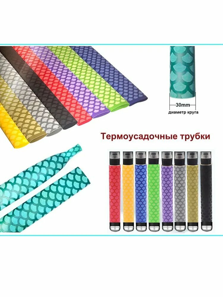 Термоусадочная трубка, зеленый диаметр 30 мм, длина 1 м, для изготовления противоскользящих чехлов для удилищ, рукояток инструментов, спортивного инвентаря и т.